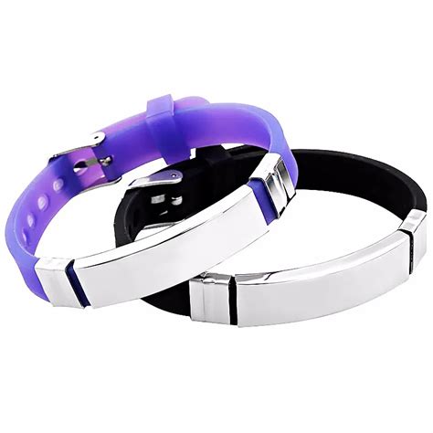 Stainless Steel Fashion Sport Wristband Bangle Laser Customlogo Clasp Rubber Band Adjustable