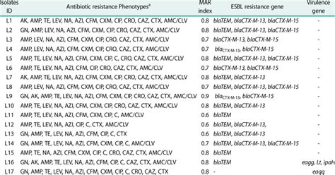 Antibiotic Resistance Phenotypes Presence Of Esbl Genes And Virulence Download Scientific