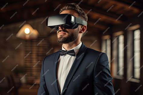 Premium Photo Man Wearing Virtual Reality Headset