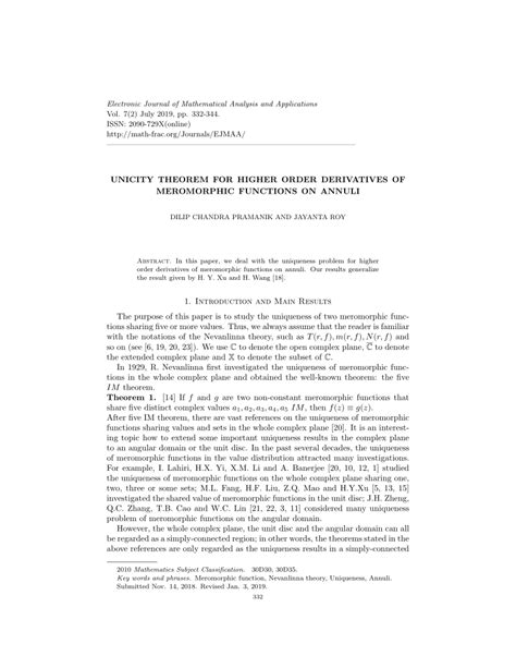 Pdf Unicity Theorem For Higher Order Derivatives Of Meromorphic