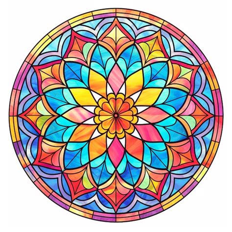 Premium Photo A Colorful Circular Stained Glass Design With A Flower