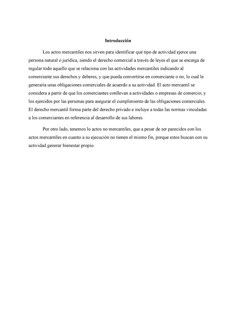 Ensayo Actos Mercantiles Y No Mercantiles Introducción Los Actos
