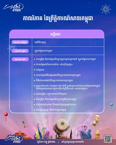 លំហូរកម្មវិធីនៃព្រឹត្តិក សាទរកម្ពុជា Celebrating Cambodia