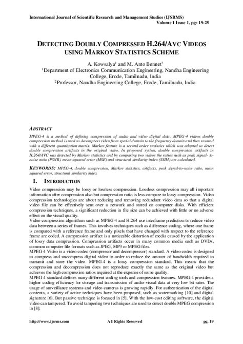 Pdf Detecting Doubly Compressed H 264 Avc Videos Using Markov Statistics Scheme