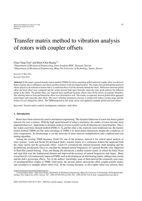 Pdf Transfer Matrix Method To Vibration Analysis Of Rotors With Coupler Offsets