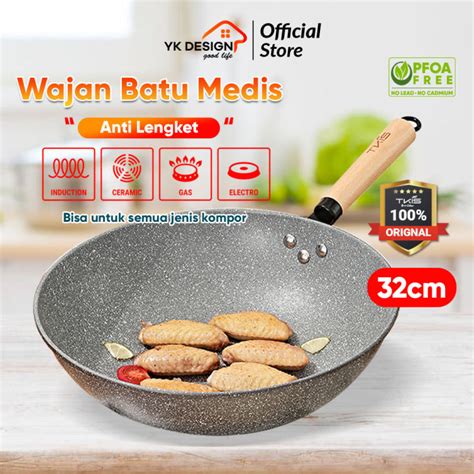 TKIS BY YK DESIGN TK Wajan Penggorengan Batu Medis Anti Lengket Gray Colour Cm Lazada