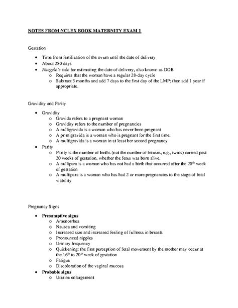 Nclex Maternity Exam 1 Notes Notes From Nclex Book Maternity Exam 1