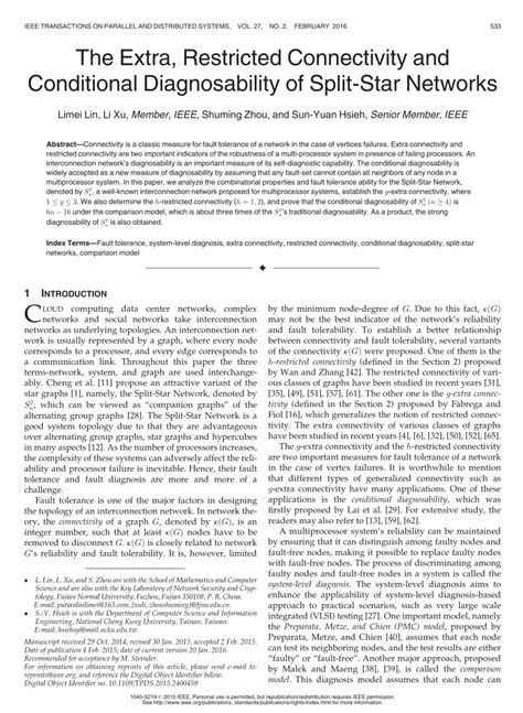 Pdf The Extra Restricted Connectivity And Conditional Diagnosability Of Split Star Networks