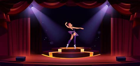 Schöne Ballerina Die Allein Auf Der Bühne Tanzt Kostenlose Vektor
