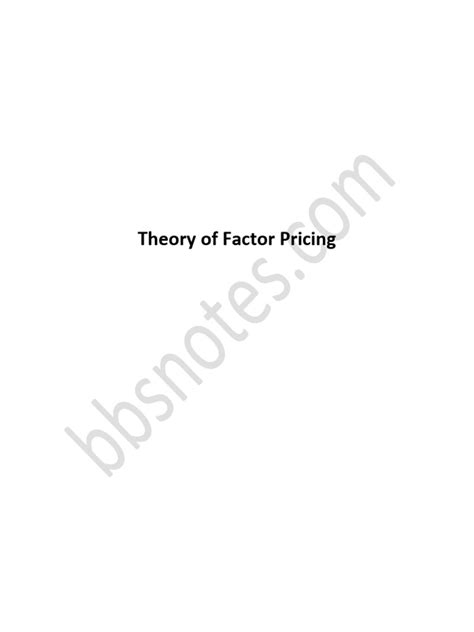 Theory Of Factor Pricing Pdf