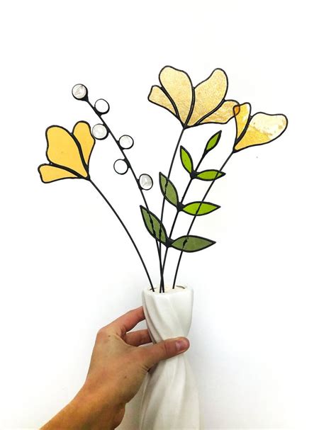 Golden Everlasting Stained Glass Wild Flower Bouquet T For Her Table