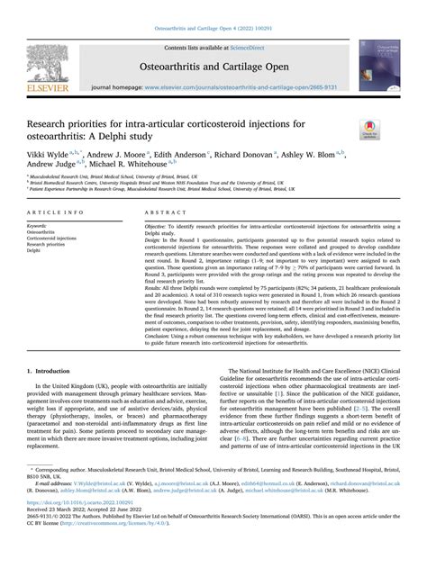 Pdf Research Priorities For Intra Articular Corticosteroid Injections