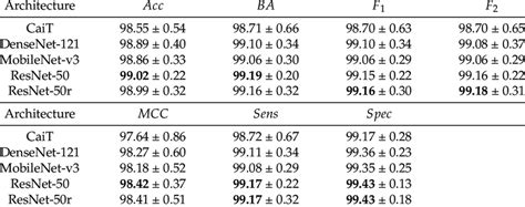 Evaluation Metrics By Architecture Before Bootstrapping Best Results Download Scientific