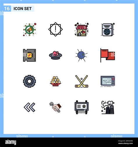 Set Of 16 Modern Ui Icons Symbols Signs For Processor Chip Microchip Store Cpu Travel