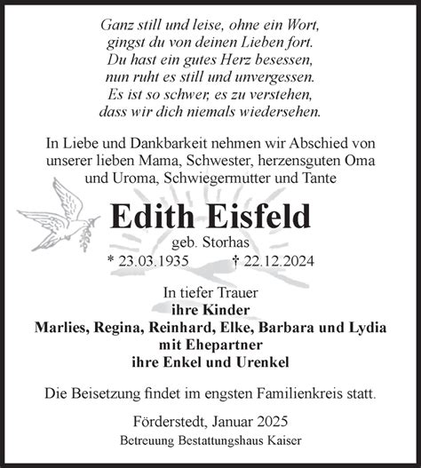 Traueranzeigen Von Edith Eisfeld Abschied Nehmen De
