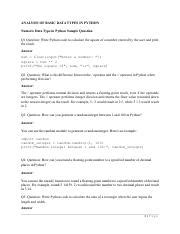 Python Questions And Answer Pdf Analysis Of Basic Data Types In