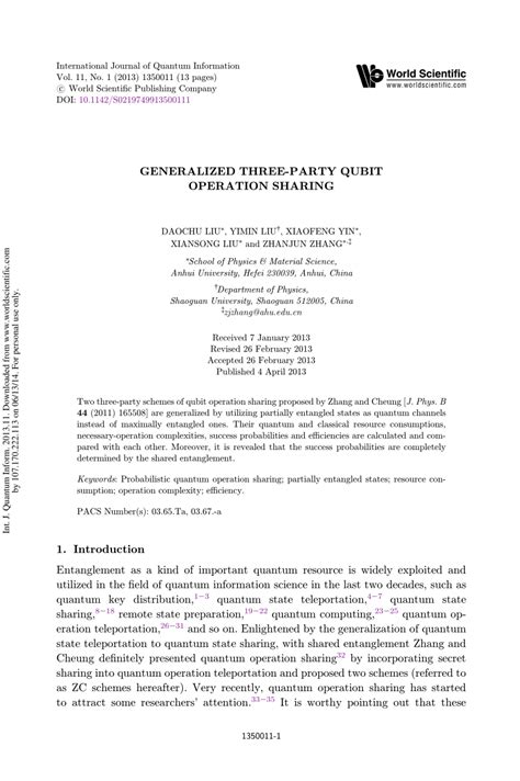 Pdf Generalized Three Party Qubit Operation Sharing