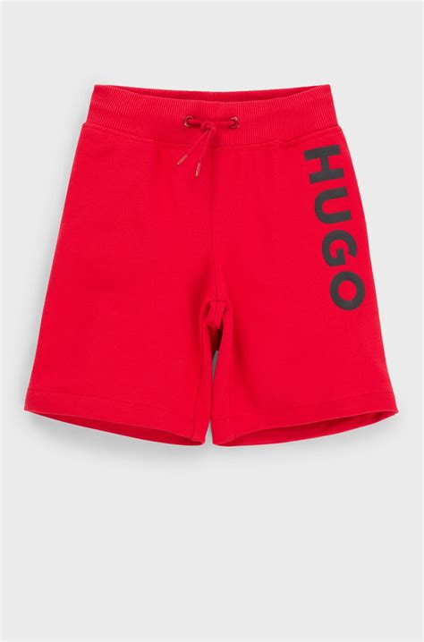 Hugo 키즈 로고 프린트 코튼 블렌드 쇼츠 레드