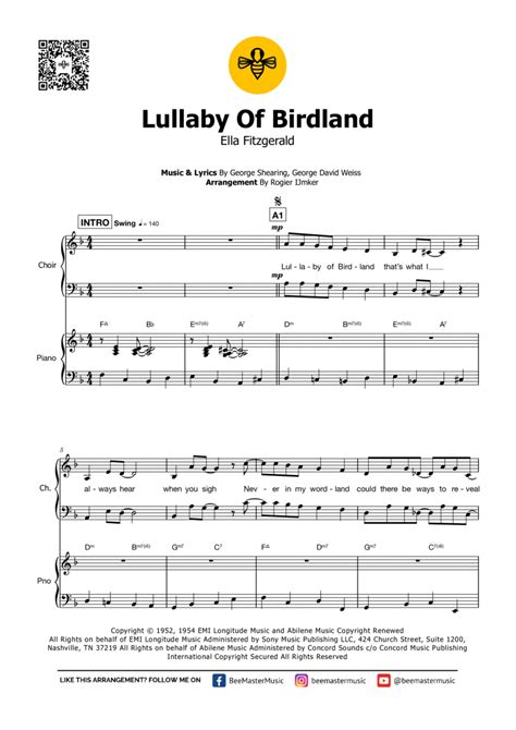 Lullaby Of Birdland By Ella Fitzgerald 4 Part Digital Sheet Music