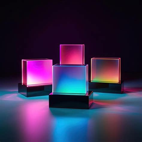 Three Illuminated Squares With Colorful Lights On The Sides Premium Ai Generated Image