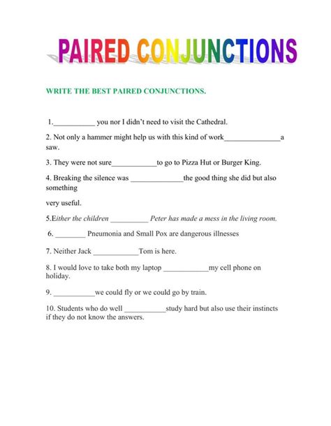 Paired Conjunctions Exercise Linking Words Conjunctions English As