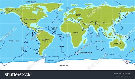 Map Tectonic Plates Boundaries Illustration Stock Vector Royalty Free
