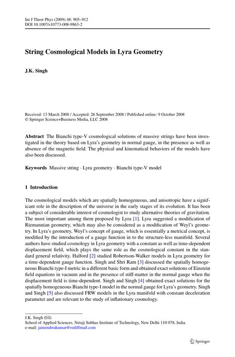 Pdf String Cosmological Models In Lyra Geometry