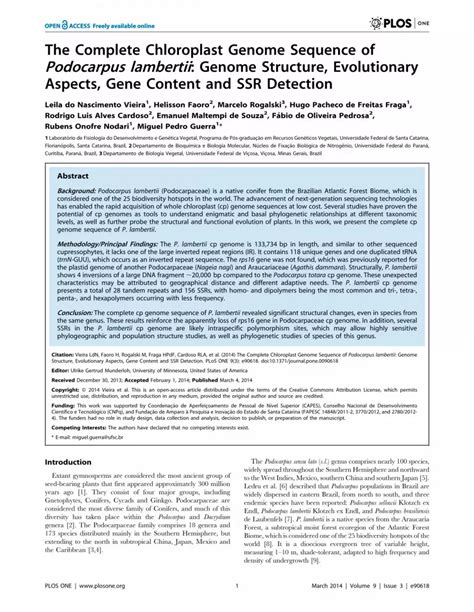 Pdf The Complete Chloroplast Genome Sequence Of Podocarpus Lambertii