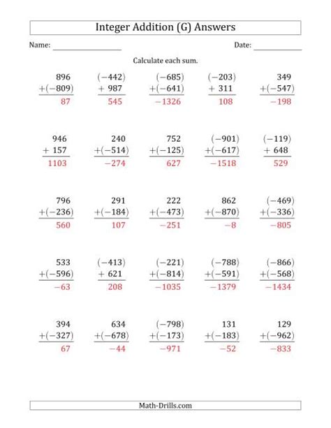 Three Digit Integer Addition Vertically Arranged G