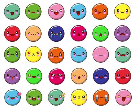 Ensemble Démoticônes Emoji De Style Plat Drôle Abstrait Illustration D