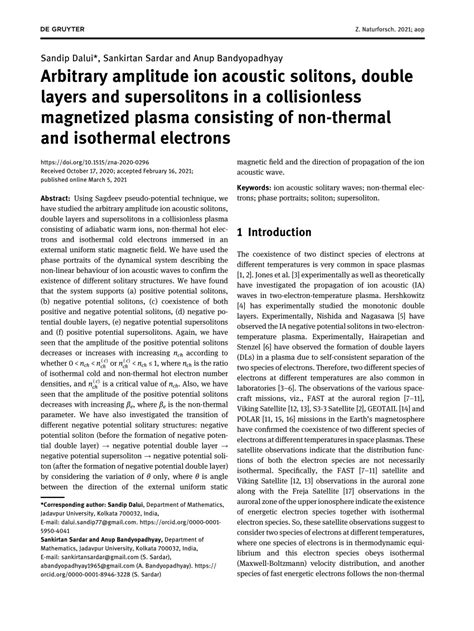 Pdf Arbitrary Amplitude Ion Acoustic Solitons Double Layers And Supersolitons In A
