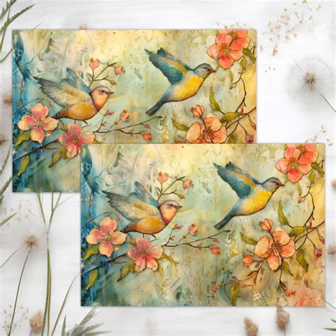 Colorful Birds Mixed Media Decoupage Tissue Paper Zazzle