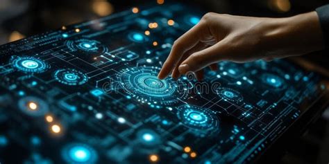 Digital Hand Interaction With Ai Gear Interface For Automation Technology Stock Illustration