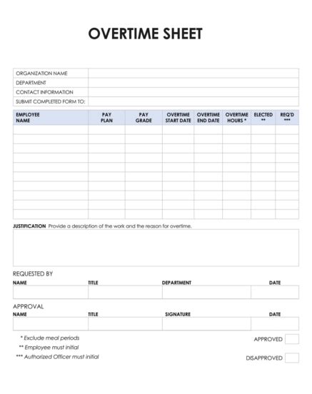Free Overtime Sheet Templates For Excel