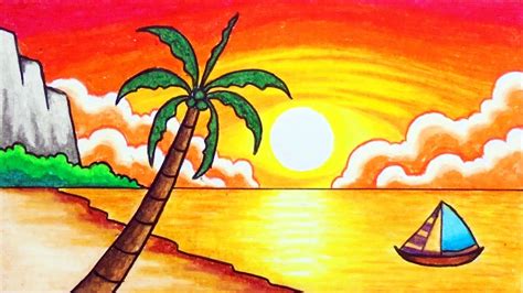 How To Draw Sea Beach Scenerystep By Step Easy Draw