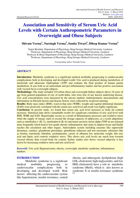 Pdf Association And Sensitivity Of Serum Uric Acid Levels With