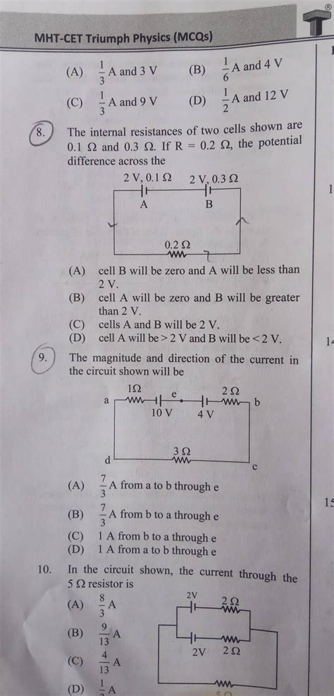 The Magnitude And Direction Of The Current In The Circuit Shown Will Be