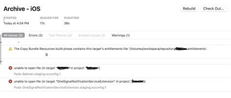 Ios Xcode Cloud Build Error Unable To Open Target File Stack Overflow