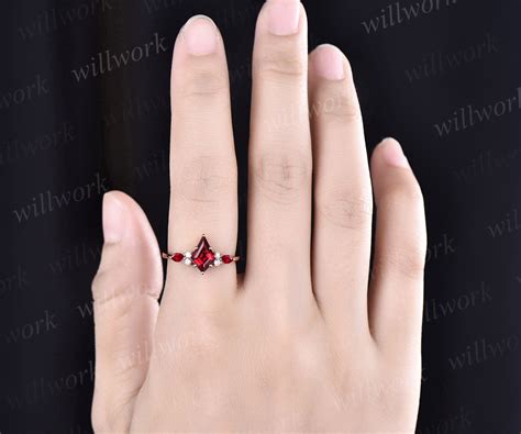 Kite Cut Red Ruby Engagement Ring Art Deco Rose Gold Etsy