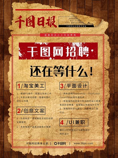復古懷舊報紙風格招聘海報模板下載，設計範本素材在線下載