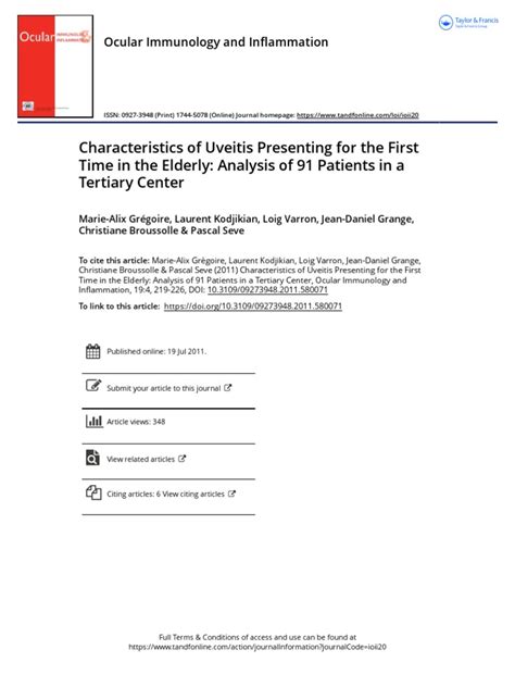 Characteristics Of Uveitis Presenting For The First Time In The Elderly