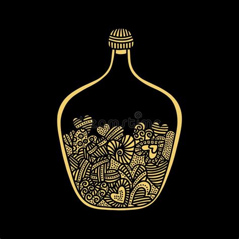 Doodle Style Illustration Hearts Inside The Bottle Hand Drawn Stock