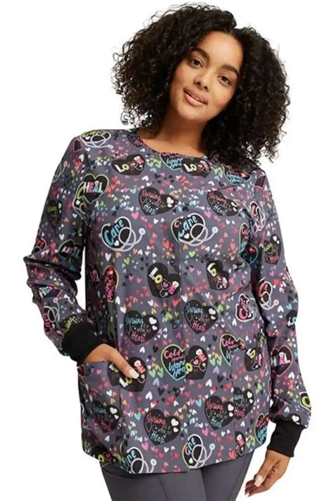 Cherokee Womens Print Snap Front Jacket Work Of Heart Scrub Pro