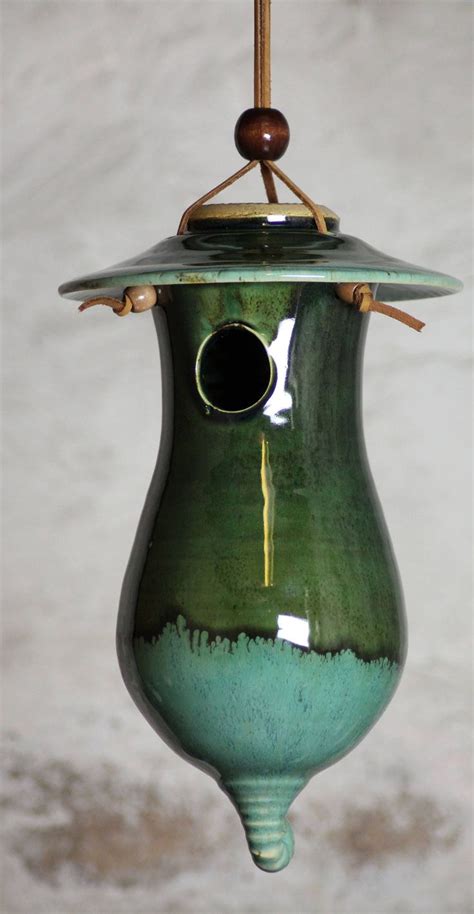 Hand Thrown Stoneware Pottery Bird House Rainbow Trout Etsy