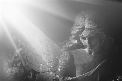 Sad Wonderful Angel In The Rays Of The Sun Antique Statue Stock Image