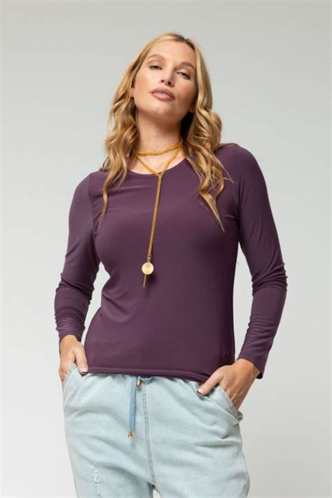 Plum Long Sleeve Contour Top Womens Tops Motto Fashions