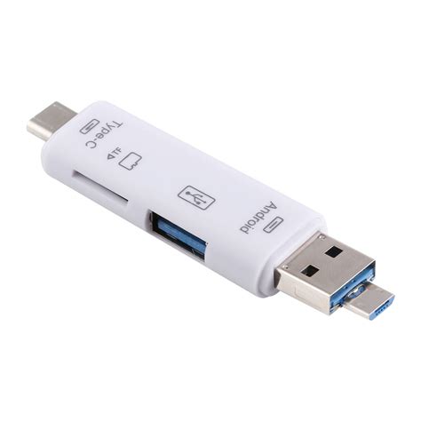 D In TF USB To Micro USB Type C Card Reader OTG Adapter Connector Silver Alexnld