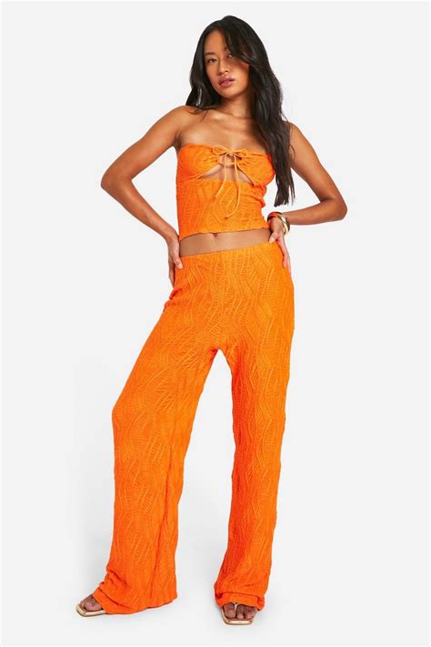 Crinkle Textured Wide Leg Trousers Boohoo Uk