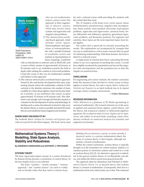Pdf Mathematical Systems Theory I Modelling State Space Analysis