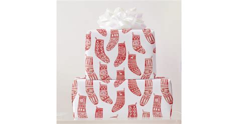 Nordic Stockings Scandinavian Christmas Red White Wrapping Paper Zazzle